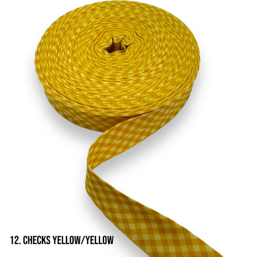 Bias Binding - Check Yellow / Yellow 25mm/1 inch – gjsdiscountfabrics ...