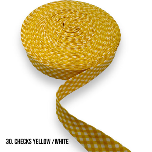 Bias Binding - Check Yellow / White 25mm/1 inch – gjsdiscountfabrics.com.au